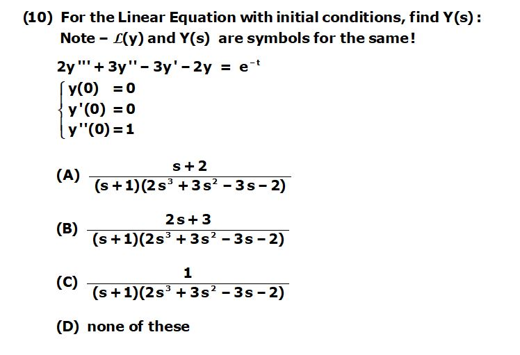 Solved (10) For the Linear Equation with initial conditions, | Chegg.com