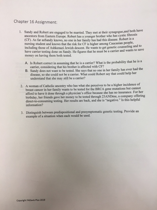 Solved Chapter 16 Assignment 1. Sandy and Robert are engaged | Chegg.com