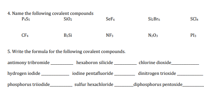 Solved 4. Name the following covalent compounds P4 S5CF4SiO2 | Chegg.com