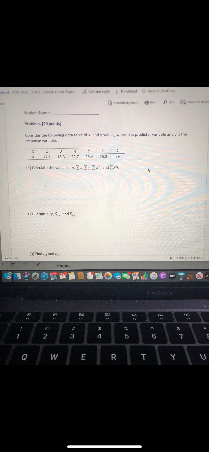 Solved Nord STAT 1035. Test 5. Simple Linear Regre... Edit | Chegg.com