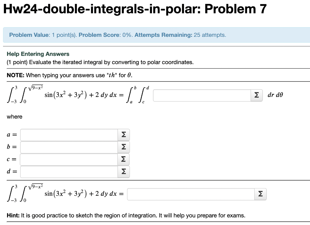 Solved Hw24-double-integrals-in-polar: Problem 7 Problem | Chegg.com
