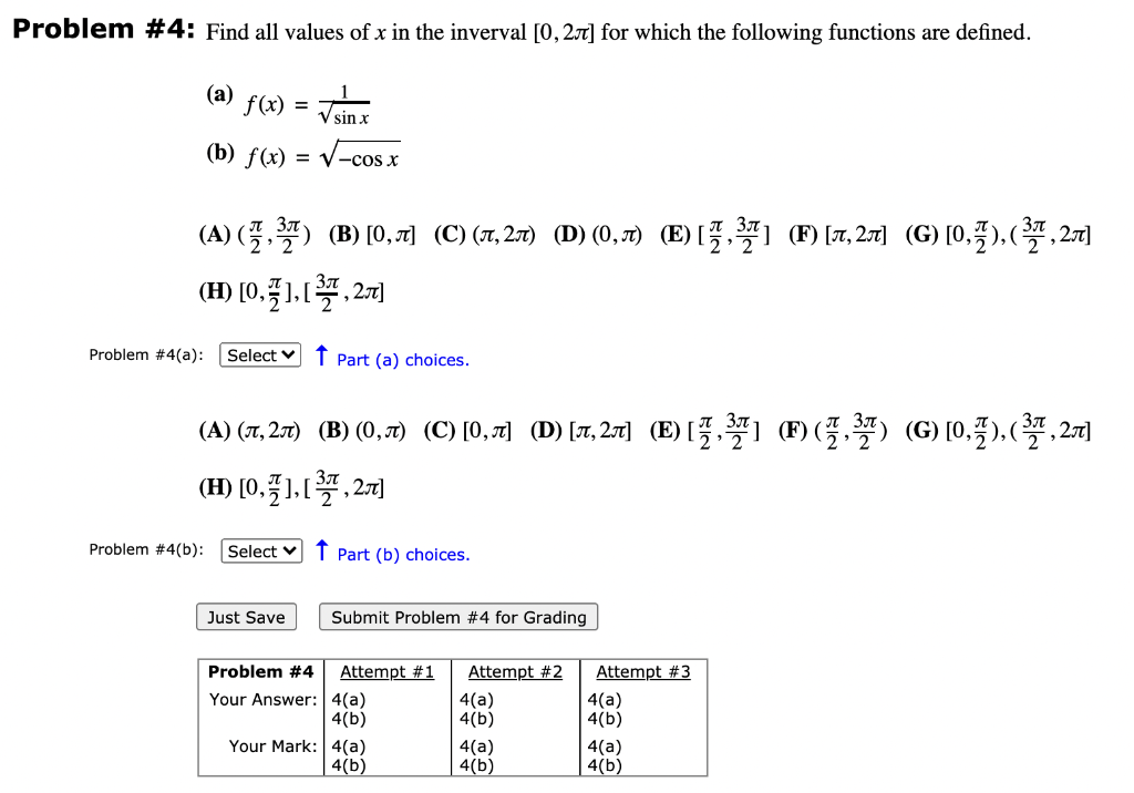 Solved Problem #4: Find all values of x in the inverval | Chegg.com