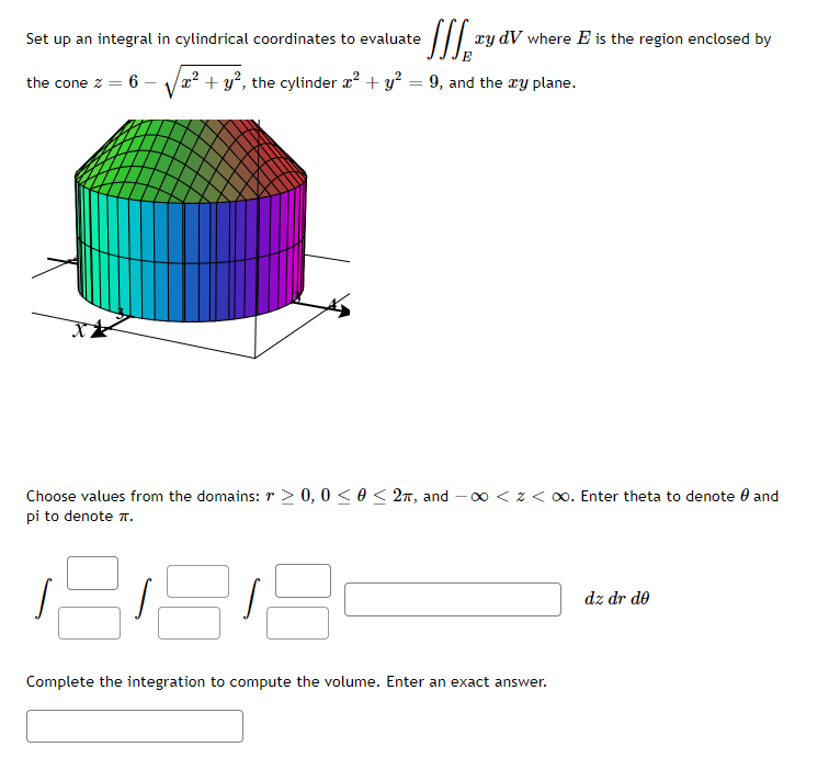 Solved Set up an integral in cylindrical coordinates to | Chegg.com