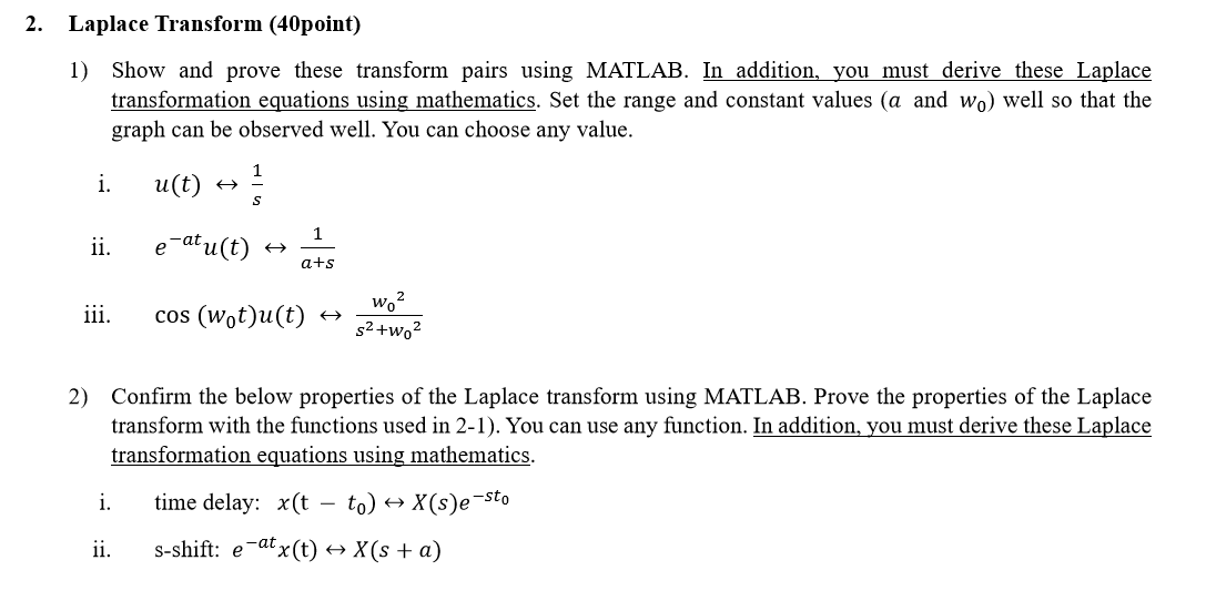 Solved 2. Laplace Transform (40point) 1) Show and prove | Chegg.com