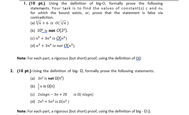 Solved 1. (10 pt.) Using the definition of big-o, formally | Chegg.com