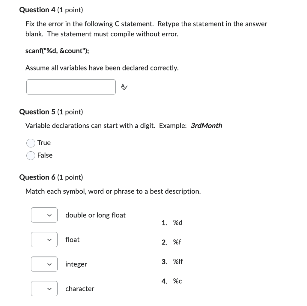 Solved Fix The Error In The Following C Statement Retype