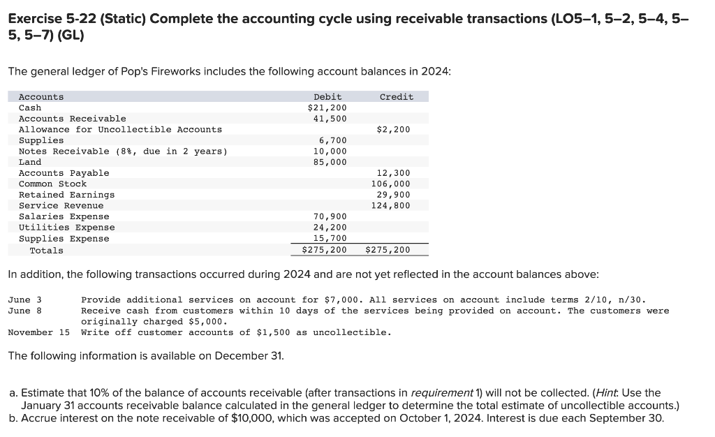 Solved Exercise 5-22 (Static) Complete the accounting cycle | Chegg.com