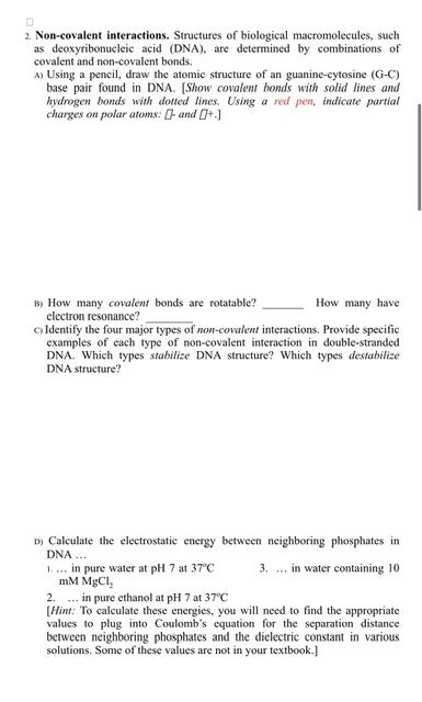 Solved 2. Non-covalent interactions. Structures of | Chegg.com