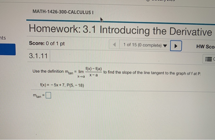 Solved MATH-1426-300-CALCULUS Homework: 3.1 Introducing the | Chegg.com