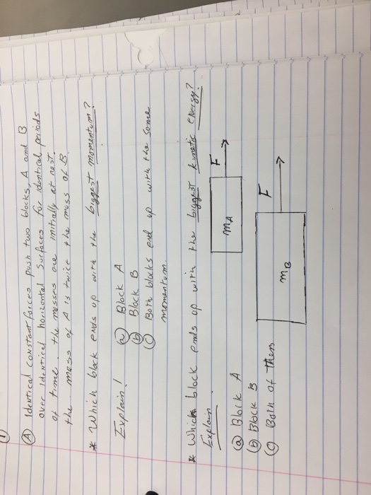 Solved Identical constant forces push two blocks, A and B | Chegg.com