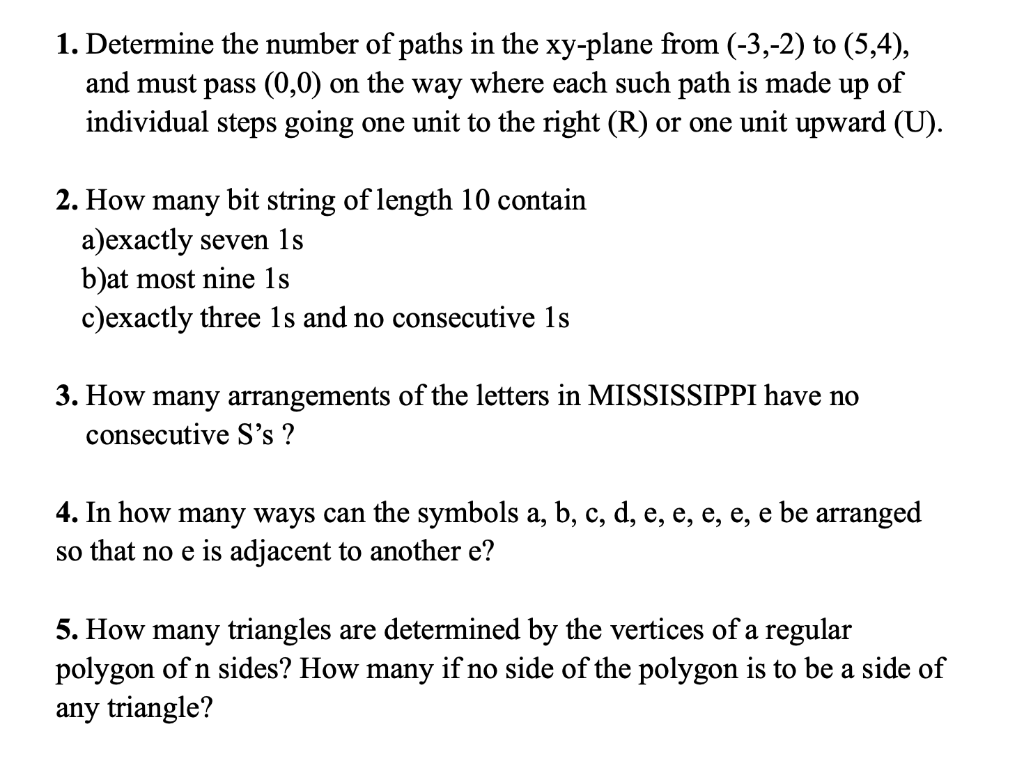 Solved 1. Determine the number of paths in the xy-plane from | Chegg.com