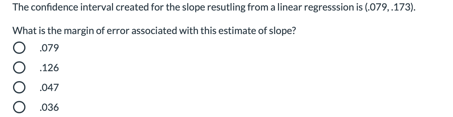 Solved The confidence interval created for the slope | Chegg.com
