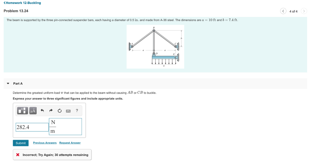 Solved Homework 12-Buckling Problem 13.24 4 of 4 The beam is | Chegg.com