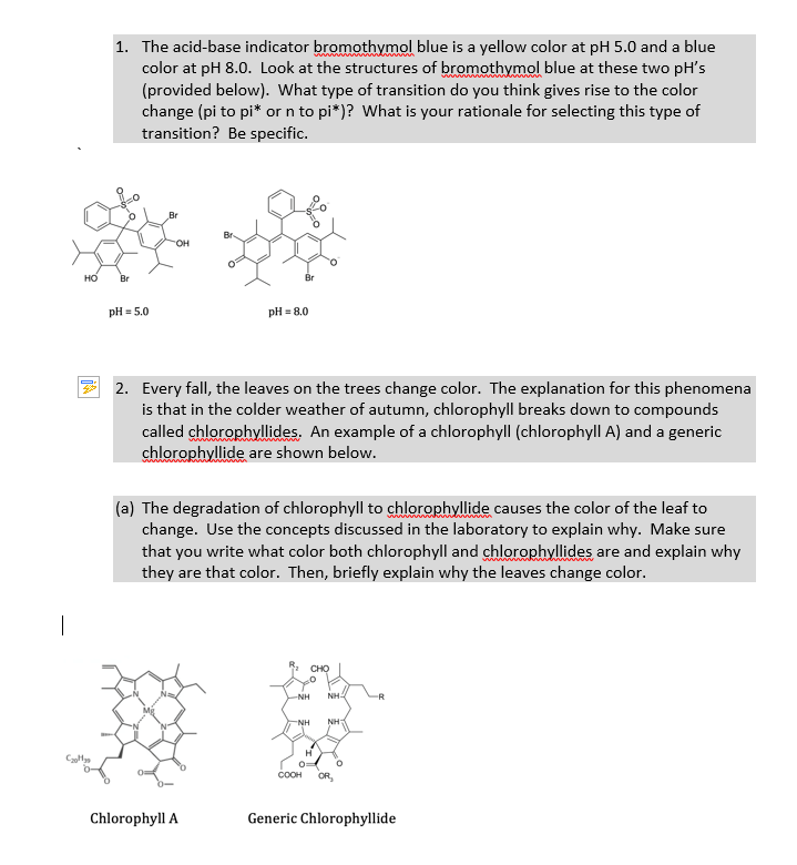 Solved 1. The acid-base indicator bromothymol blue is a | Chegg.com