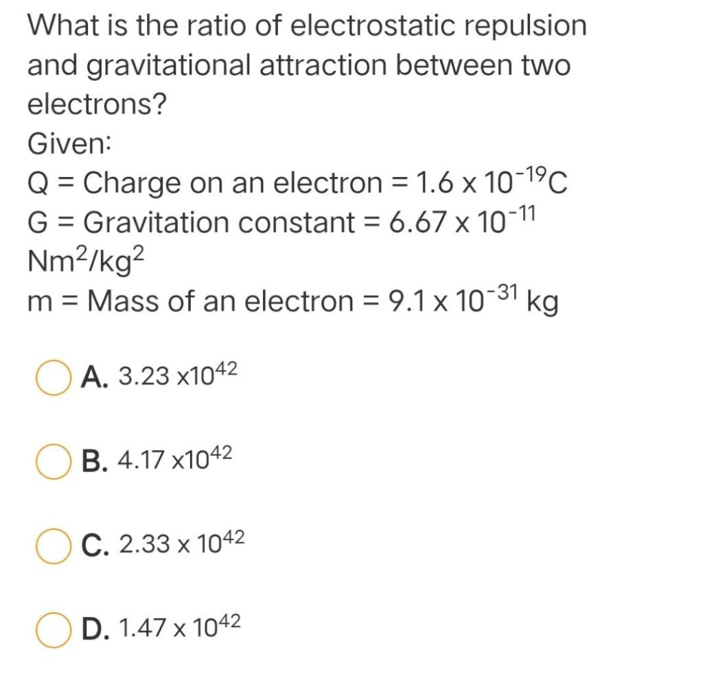 Solved What is the ratio of electrostatic repulsion and | Chegg.com