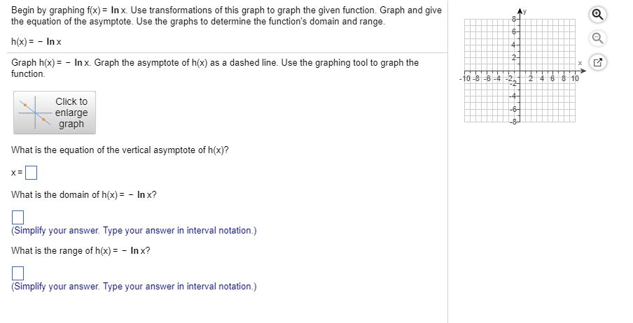Solved Begin by graphing f(x)= In x. Use transformations of | Chegg.com
