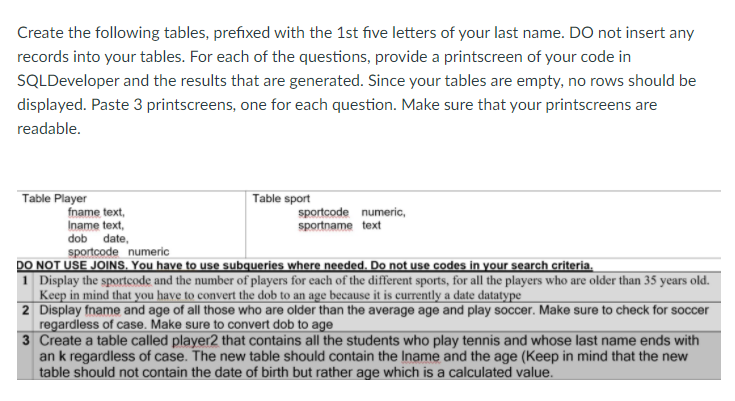 Solved Create the following tables, prefixed with the 1st | Chegg.com