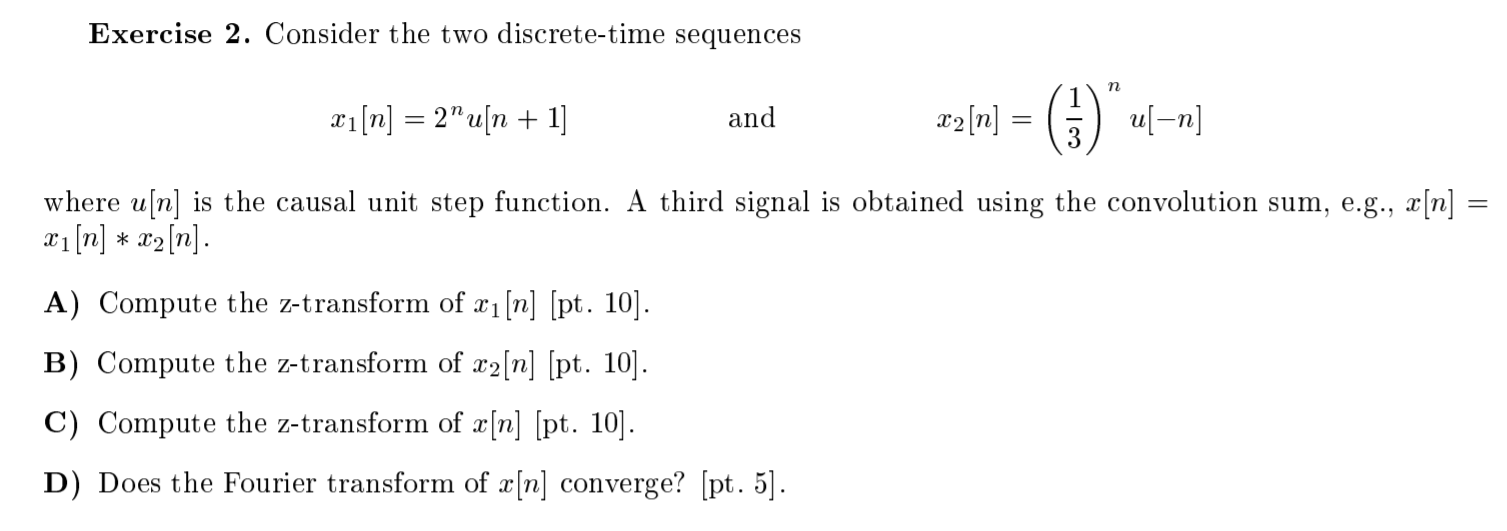 Solved Exercise 2. Consider the two discrete-time sequences | Chegg.com