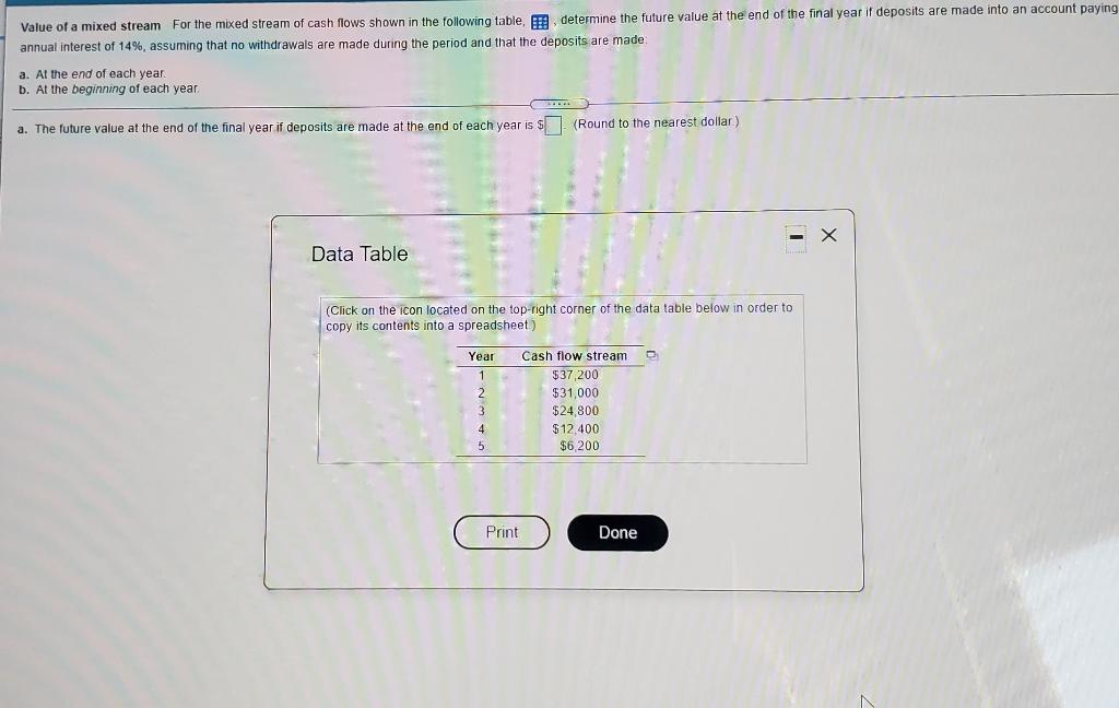 Solved Value of a mixed stream for the mixed stream of cash | Chegg.com