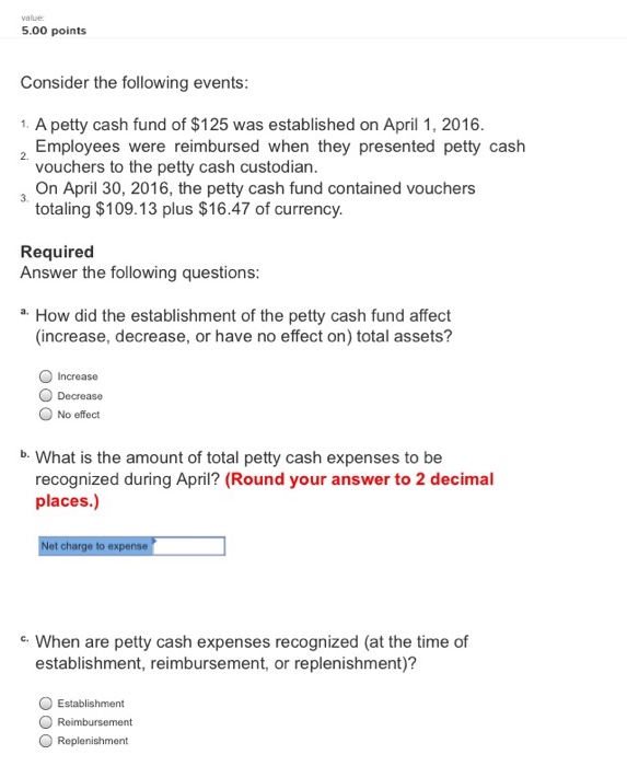 Solved value 5.00 points Consider the following events: 1. A | Chegg.com