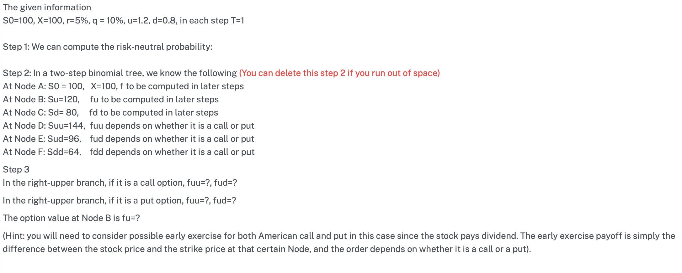 Consider a two-step Binomial-Tree model for the stock | Chegg.com