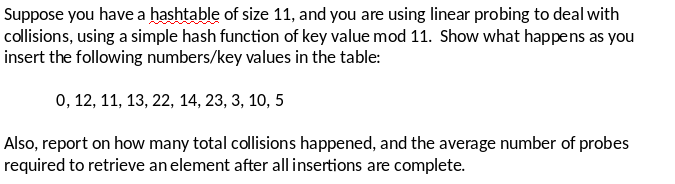 Solved Suppose you have a hashtable of size 11, and you are | Chegg.com