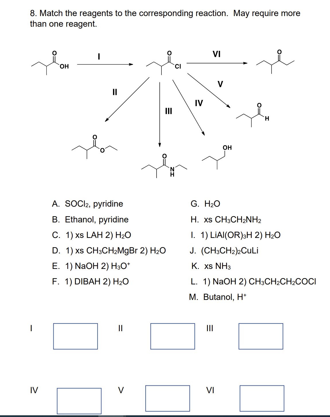 Solved 8. Match the reagents to the corresponding reaction. | Chegg.com
