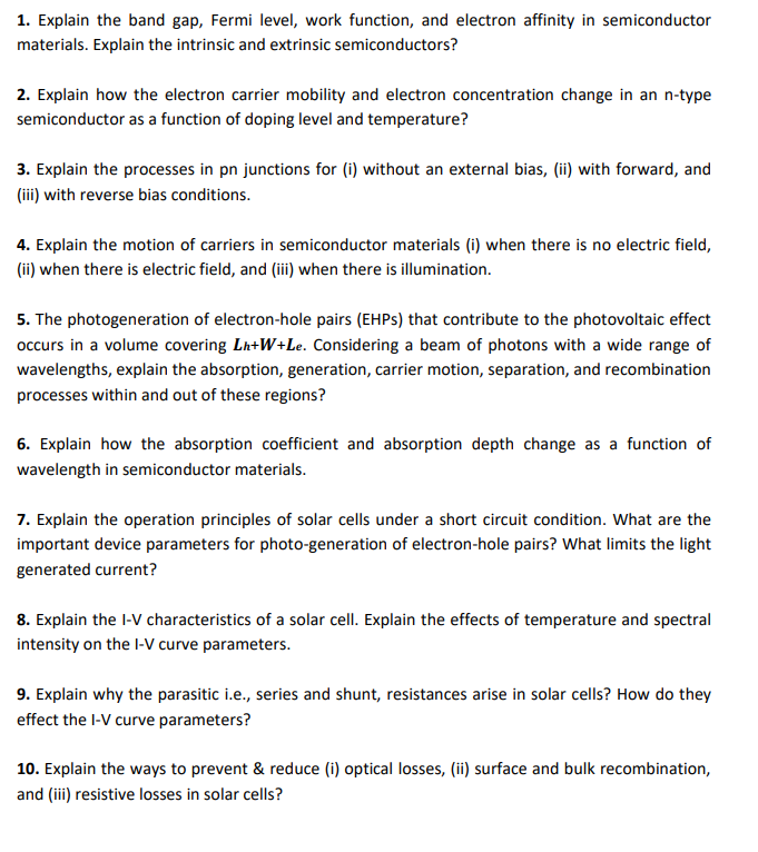 Solved 1. Explain the band gap, Fermi level, work function, | Chegg.com
