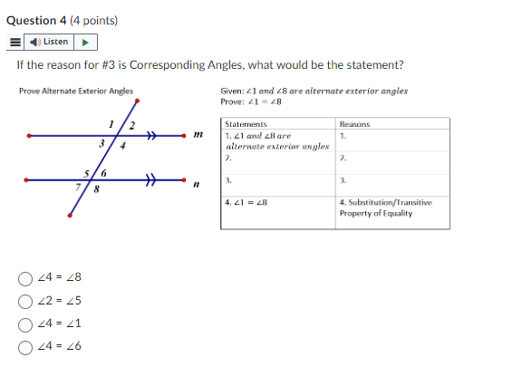 Solved If the reason for #3 is Corresponding Angles, what | Chegg.com