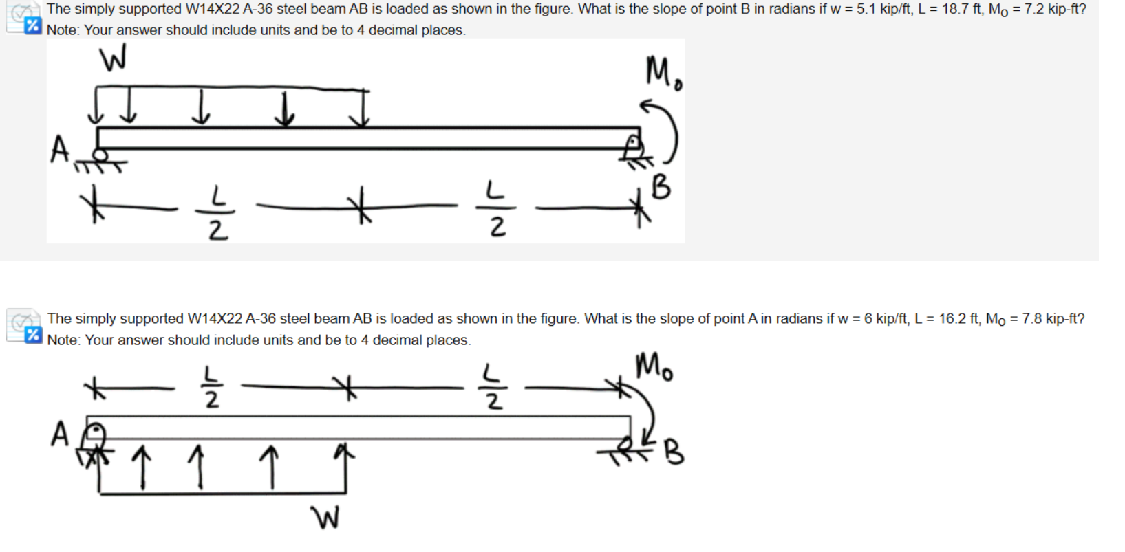 Solved The simply supported W14X22 A-36 steel beam AB is | Chegg.com