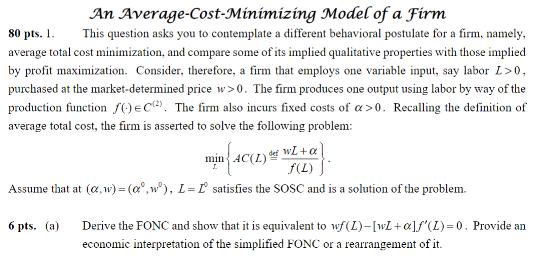 Solved (j) Define y^(α,w)= def f(L^(α,w)). Is y^(⋅) a supply | Chegg.com