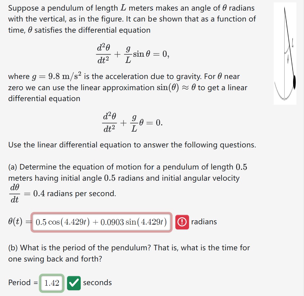 Suppose a pendulum of ﻿length L ﻿meters makes an | Chegg.com