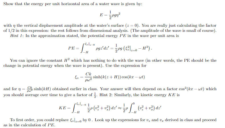 Solved Show that the energy per unit horizontal area of a | Chegg.com