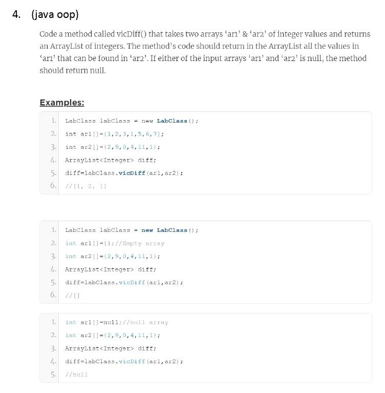 Solved 4. (java oop) Code a method called vicDiff() that | Chegg.com