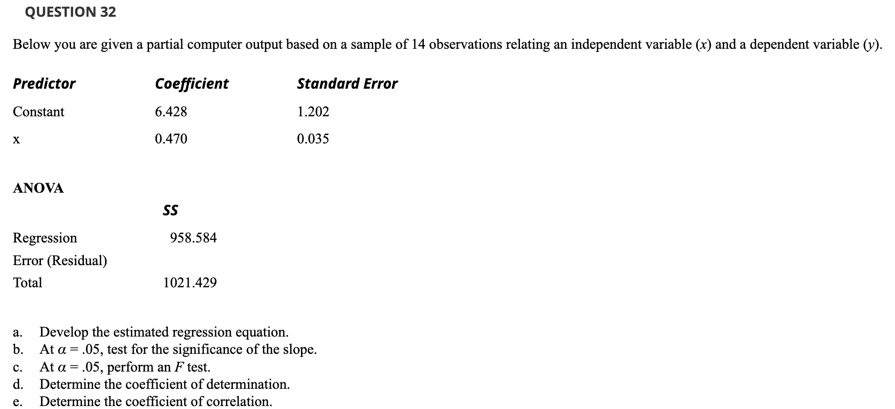 Solved Below you are given a partial computer output based | Chegg.com