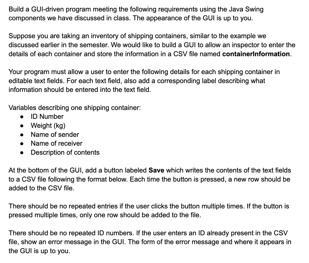 Solved Build A Gul Driven Program Meeting The Following