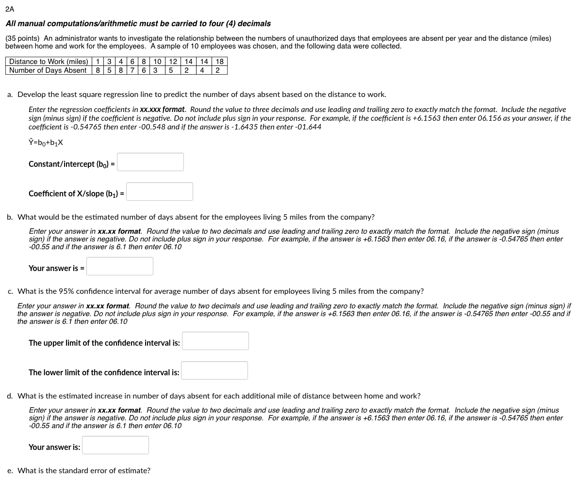 Solved 2A All manual computations/arithmetic must be carried | Chegg.com