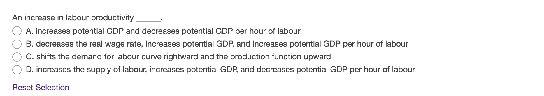 Solved An increase in labour productivity A. increases | Chegg.com