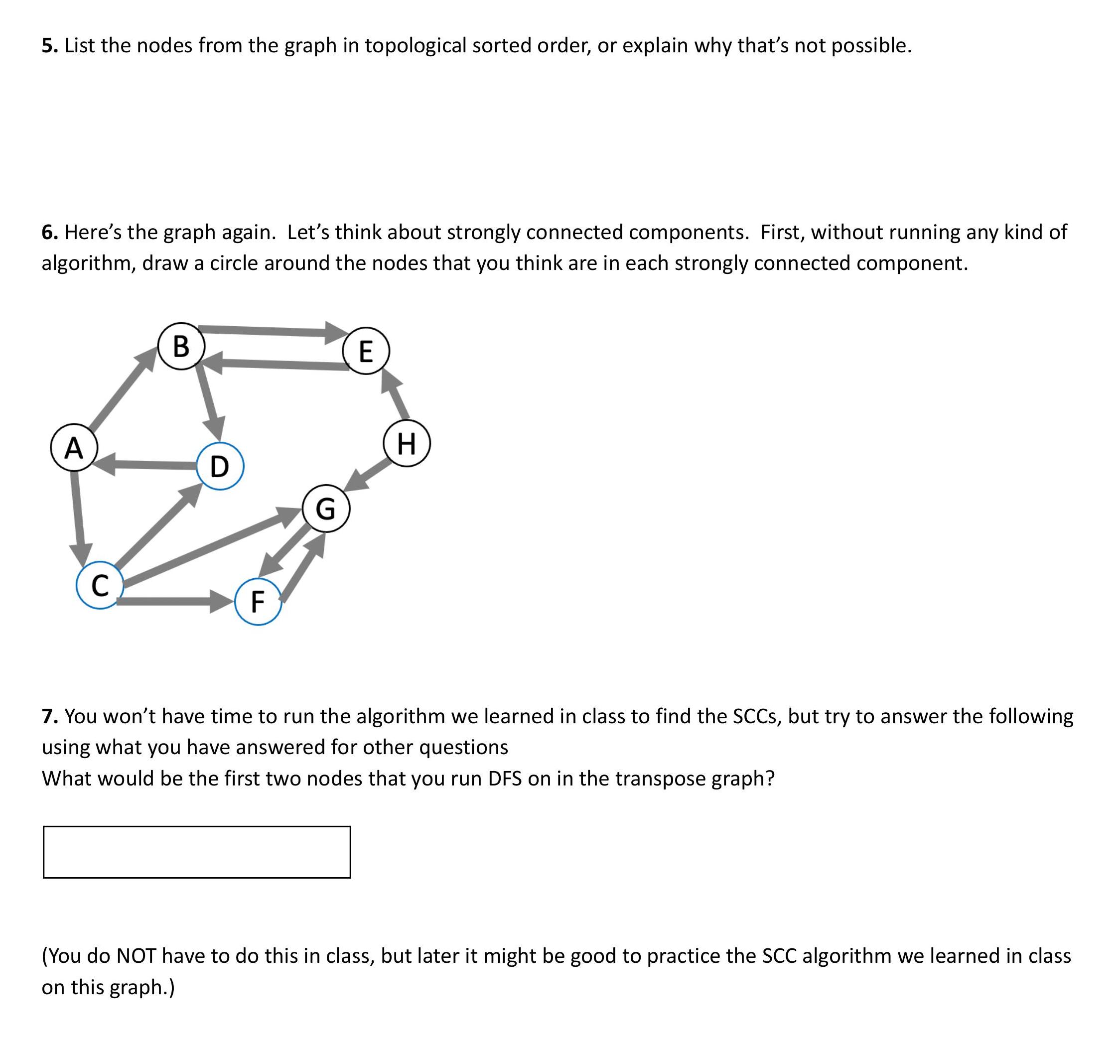 Solved 1. For the digraph shown, do a dfs_sweep with the | Chegg.com