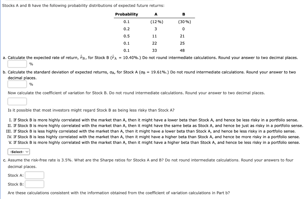 Solved Stocks A and B have the following probability | Chegg.com