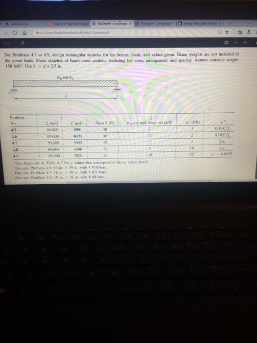 Solved For Problems 45 to 4.9, design rectangular sections | Chegg.com