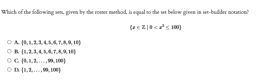 Solved Which of the following sets, given by the roster | Chegg.com