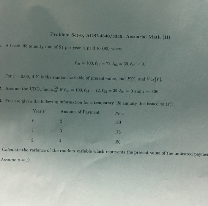 Solved Problem Set-6, ACSL-4340/5340: Actuarial Math (II) . | Chegg.com