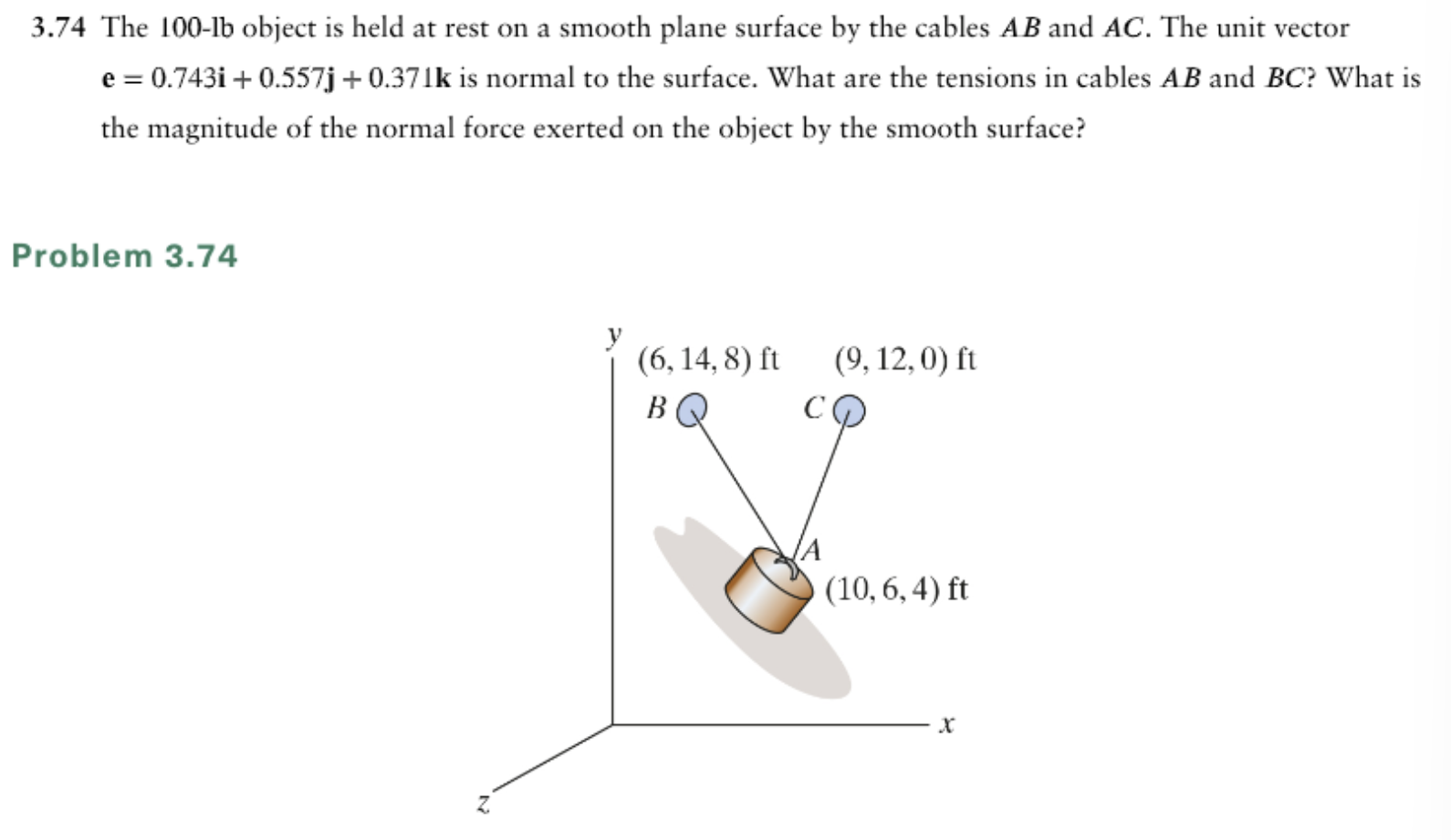 Solved 3.74 ﻿The 100-lb ﻿object is held at rest on a smooth | Chegg.com