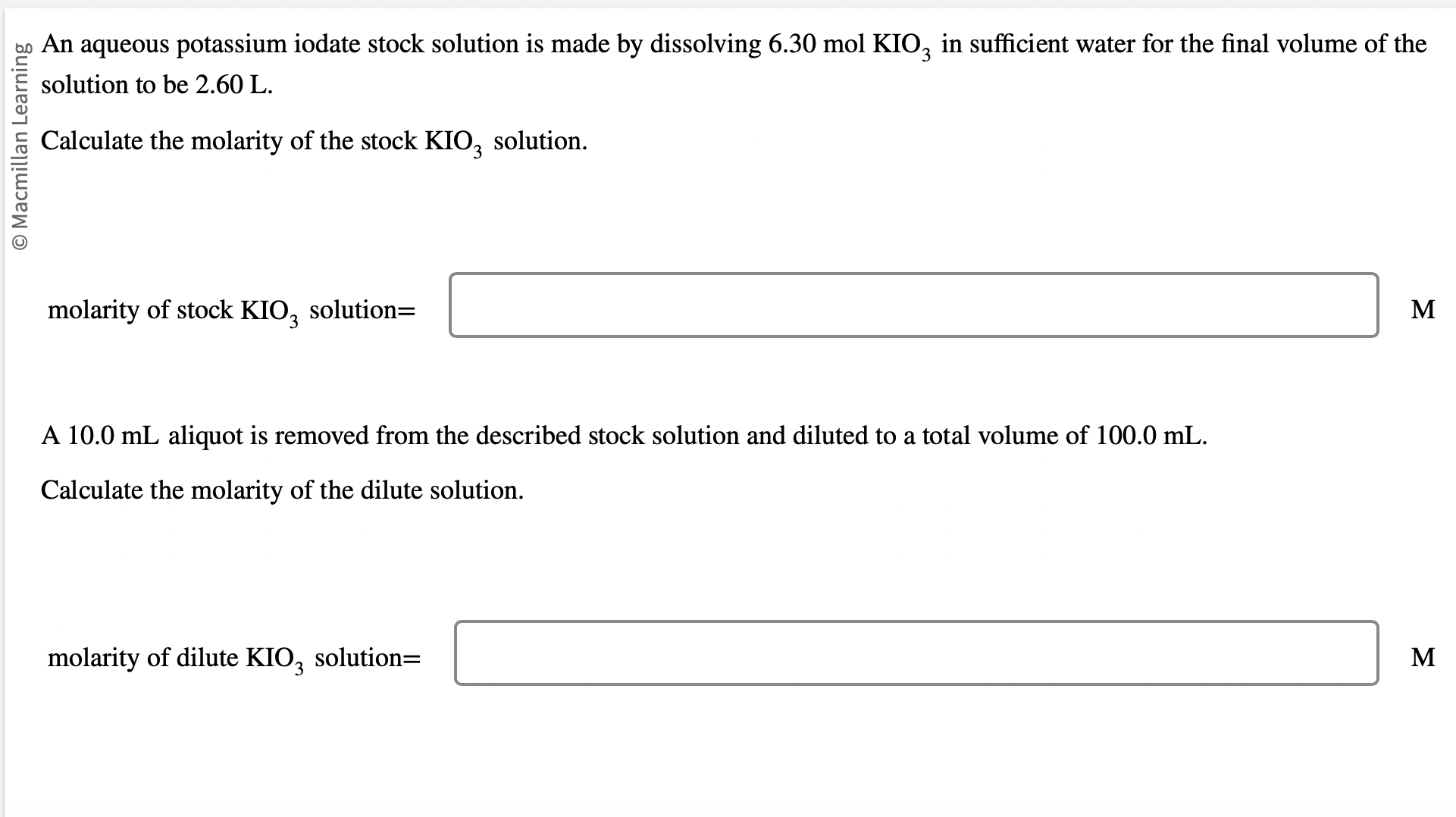 Solved An aqueous potassium iodate stock solution is made by | Chegg.com