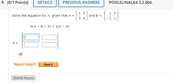 Solved 9. [0/1 Points) DETAILS PREVIOUS ANSWERS POOLELINALG4 | Chegg.com