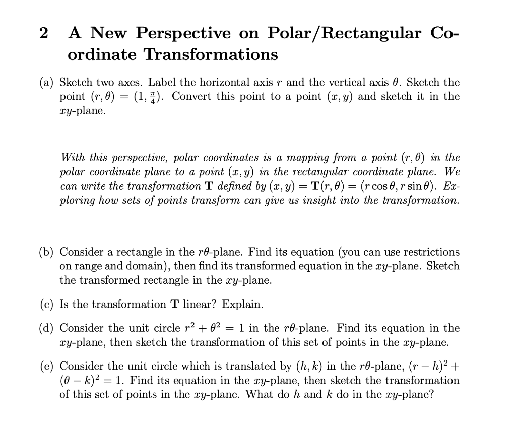 Solved 2 A New Perspective On Polar Rectangular Coordinate Chegg