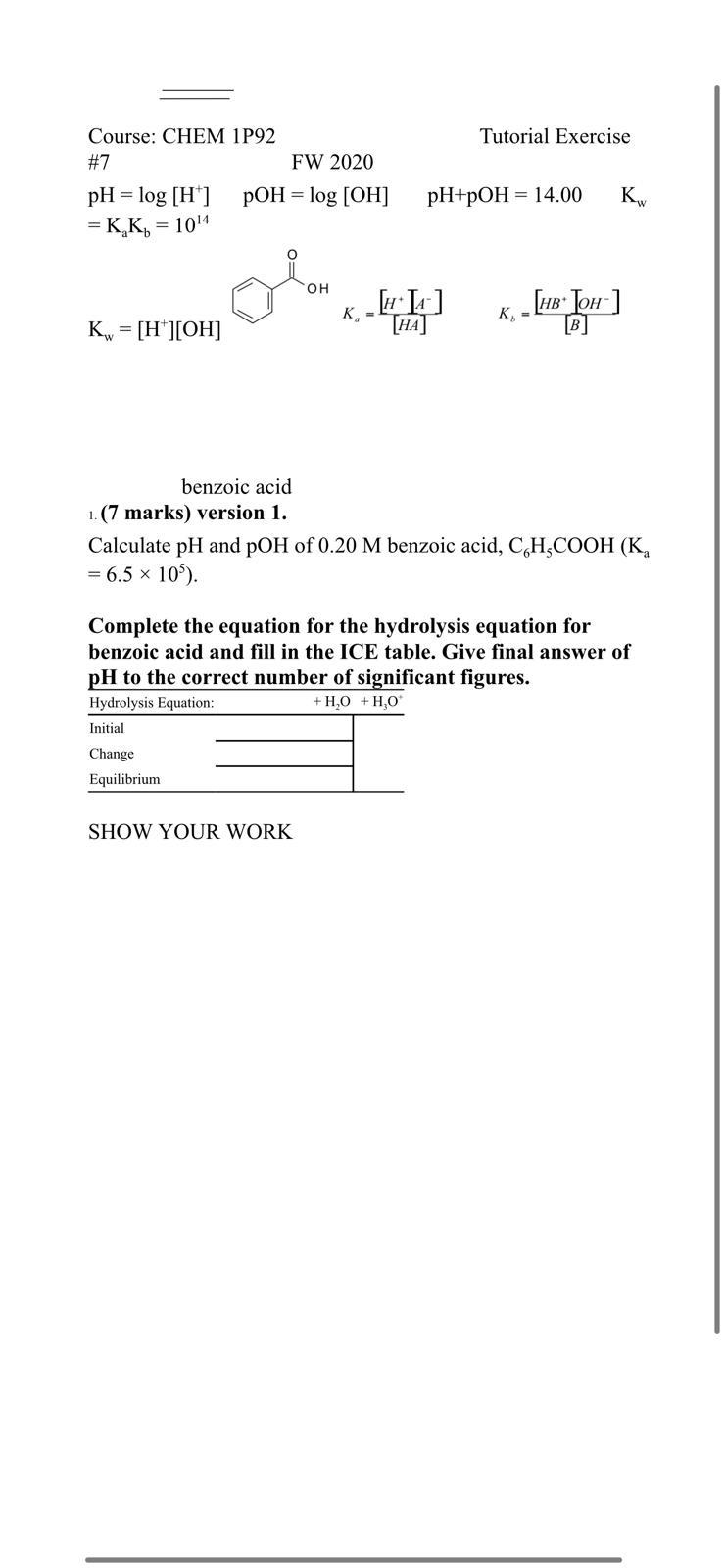 Solved Tutorial Exercise Course: CHEM 1P92 #7 FW 2020 pH = | Chegg.com