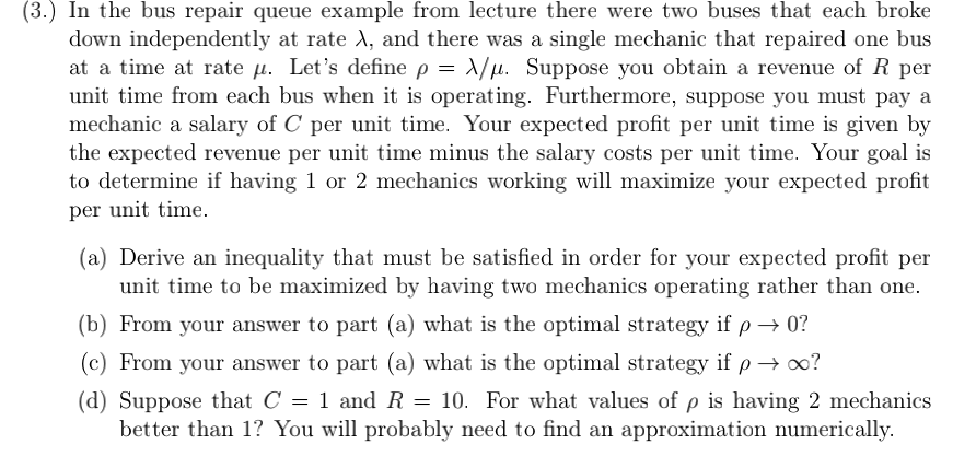 (3.) In the bus repair queue example from lecture | Chegg.com