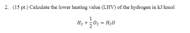 Solved 2. (15 pt.) Calculate the lower heating value (LHV) | Chegg.com